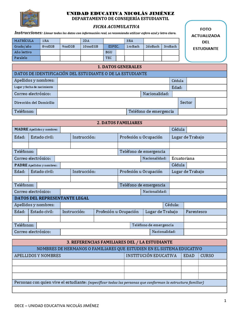 Ficha Acumulativa Dece 24-25 | PDF | Consentimiento informado | Evaluación