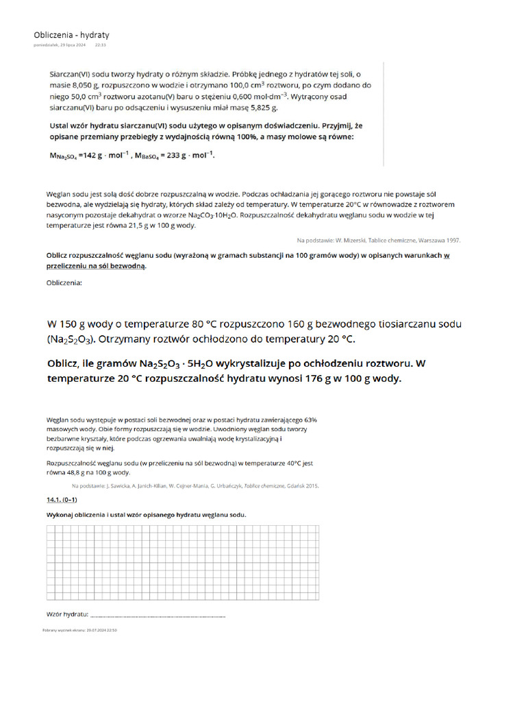 Obliczenia - hydraty | PDF