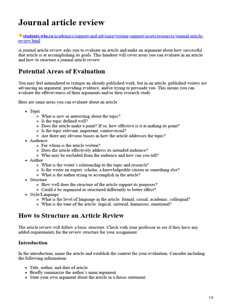 Journal Article Review Guide | PDF | Argument | Evaluation