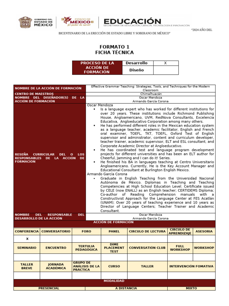 Formato 1 Ficha T Cnica | PDF | Maestros | Aprendizaje