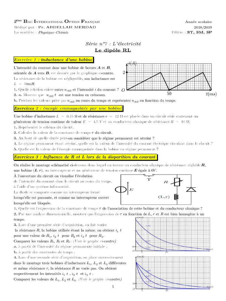 Dipole RL Exercices Non Corriges 1 | PDF
