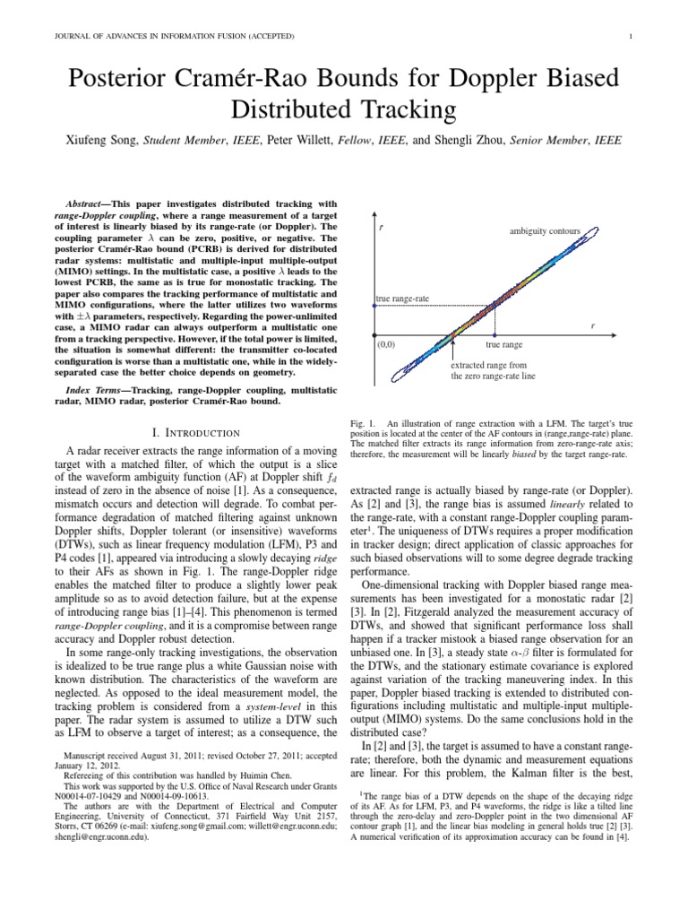 Posterior Cram Er-Rao Bounds For Doppler Biased Distributed Tracking | PDF | Bias Of An ...