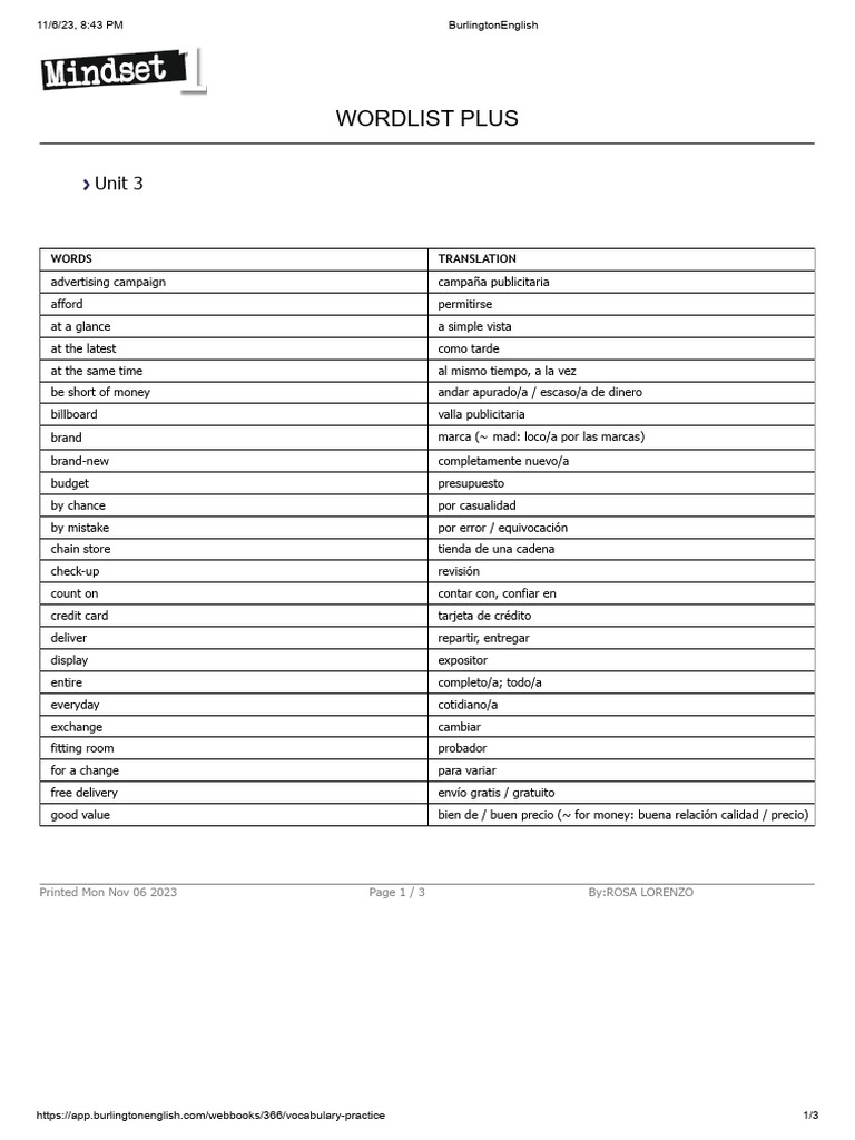 WORDLIST UNIT 3 | PDF