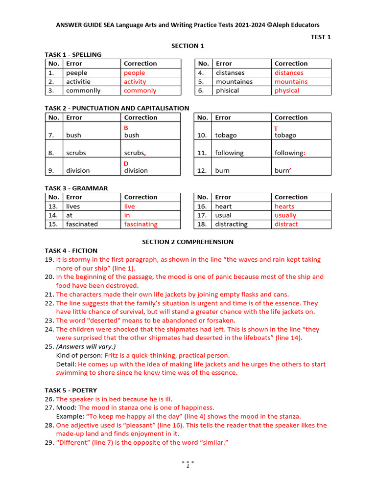 SEA Language Arts Answer Guide 2021-2024 | PDF | Coral Reef | Pesticide