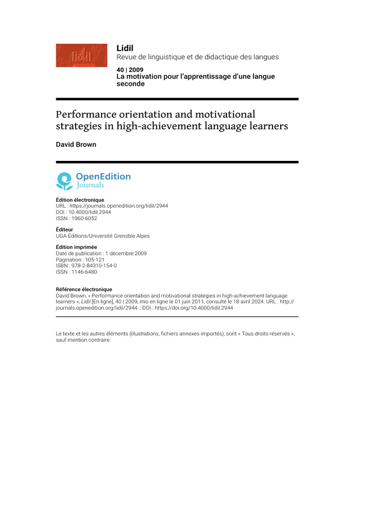 2009 - Performance orientation and motivational strategies in high ...