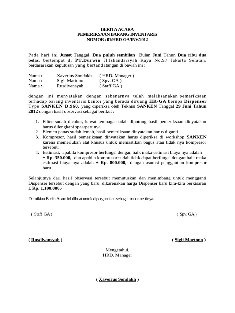 Berita Acara Pengalihan Barang | PDF