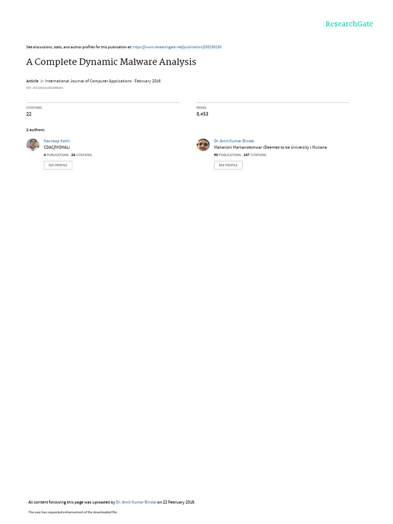 AComplete Dynamic Malware Analysis | PDF | Malware | Computer Virus