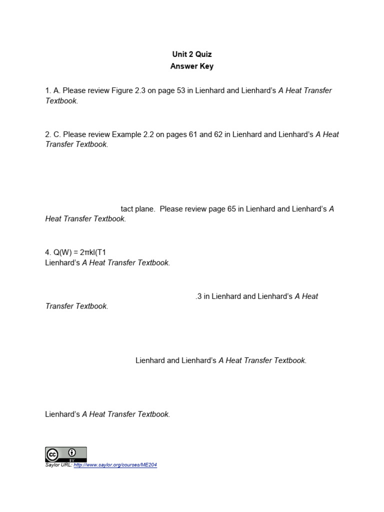 Heat Transfer Quiz Answer Key | PDF