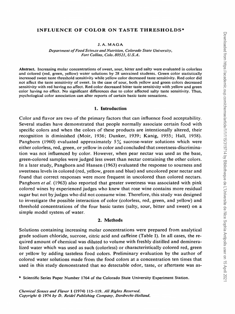 Influence of Color On Taste Thresholds | PDF | Taste