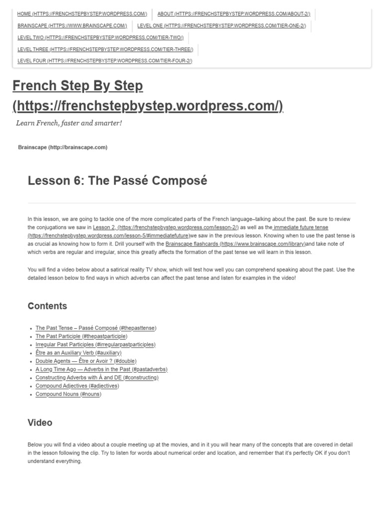 Lesson 6 - The Passé Composé - French Step by Step | PDF | Adjective | Noun