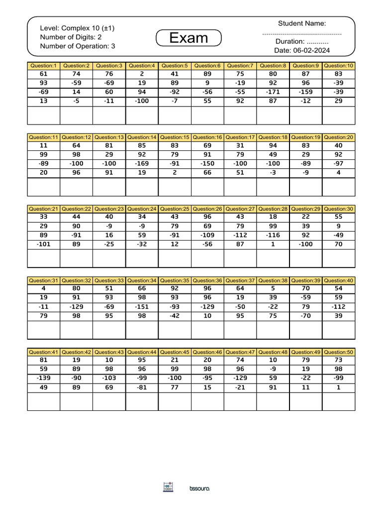 Soroban Anzan Complex 10 Exam | PDF