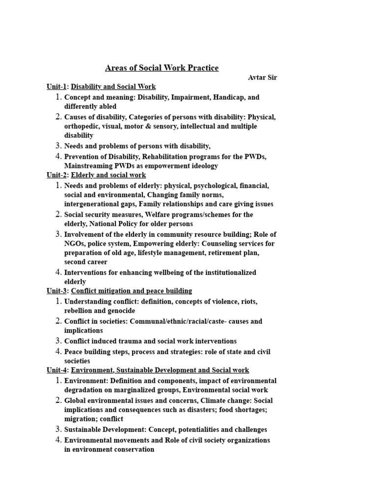 Areas of Social Work Practice | PDF | Leprosy | Disability