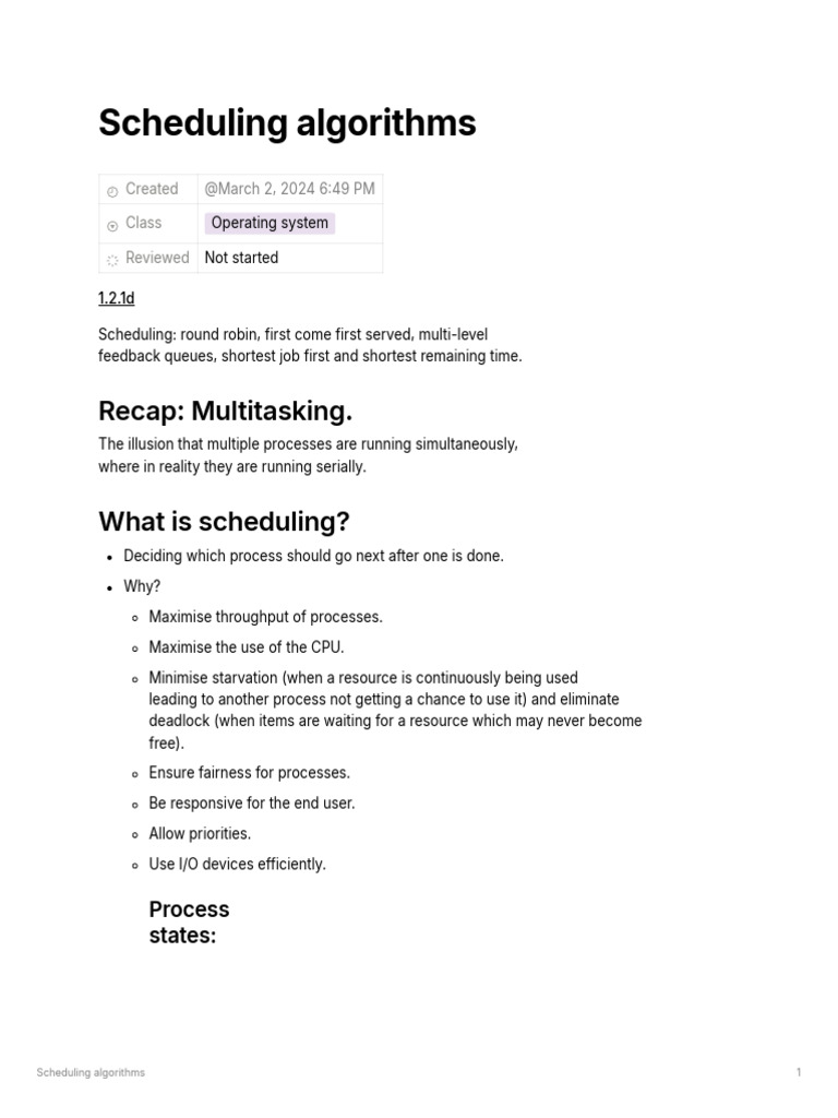 Scheduling Algorithms Notes Pdf Scheduling Computing Process Computing