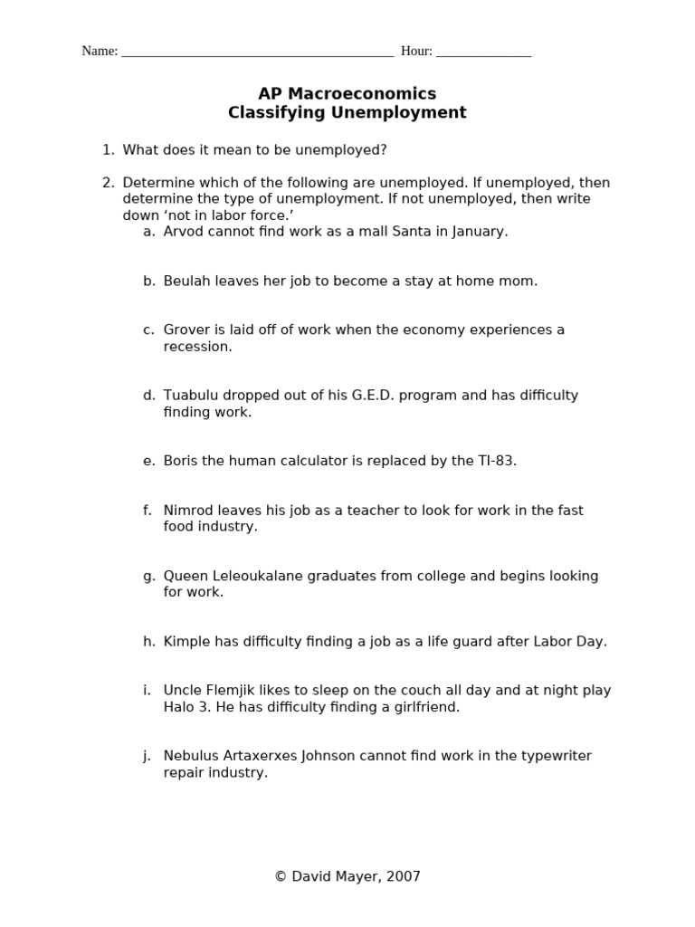 Unemployment Worksheet | PDF