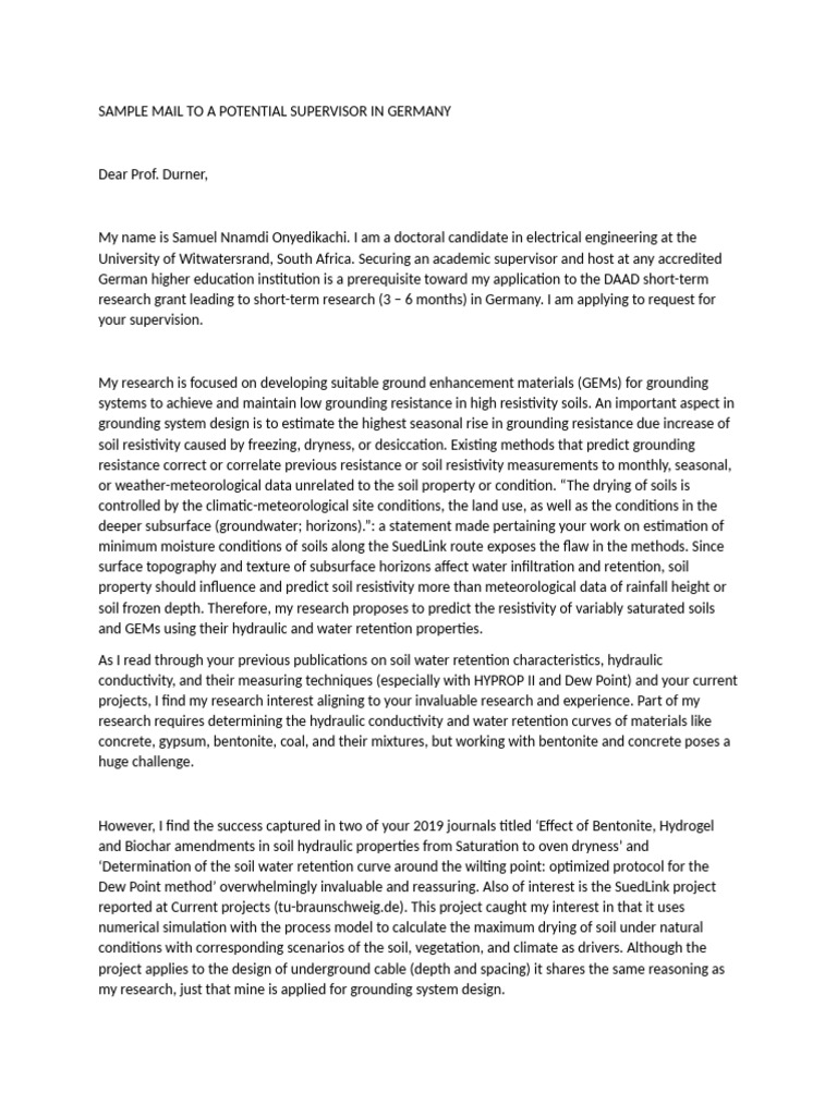 Sample Mail To A Potential Supervisor in Germany-1 | PDF | Soil ...