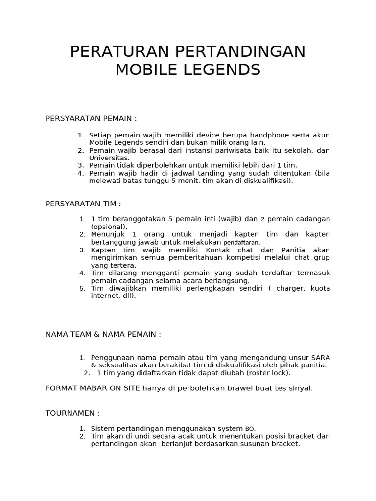 Peraturan Pertandingan Mobile Legends | PDF