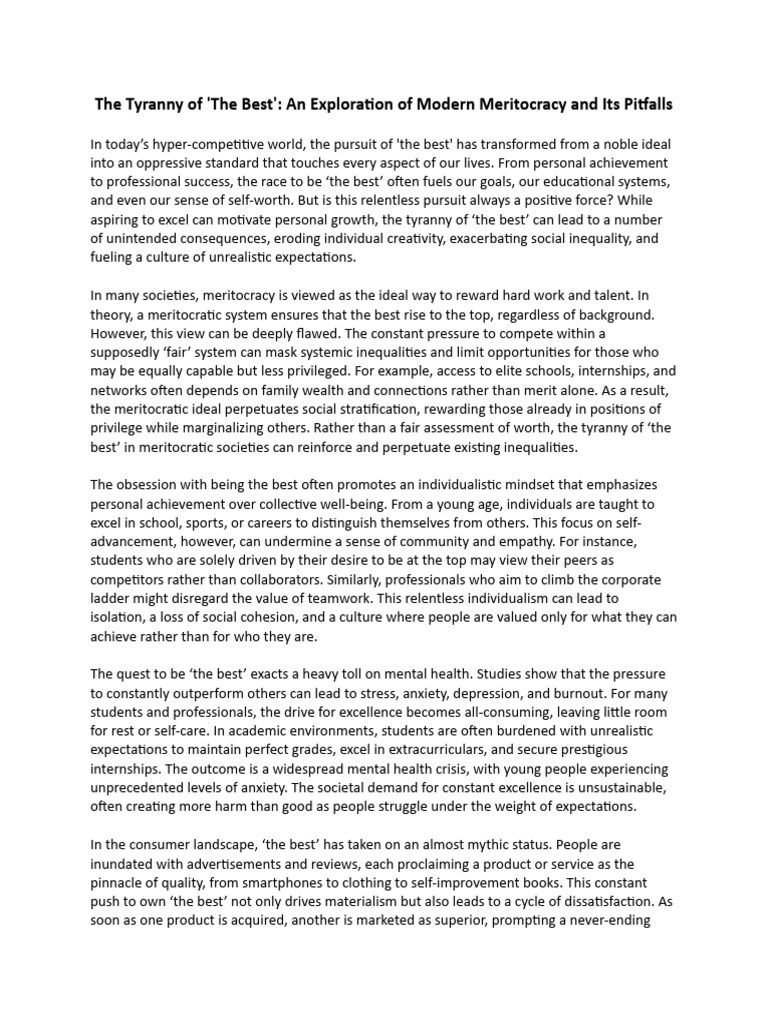 The Tyranny of 'The Best' | PDF
