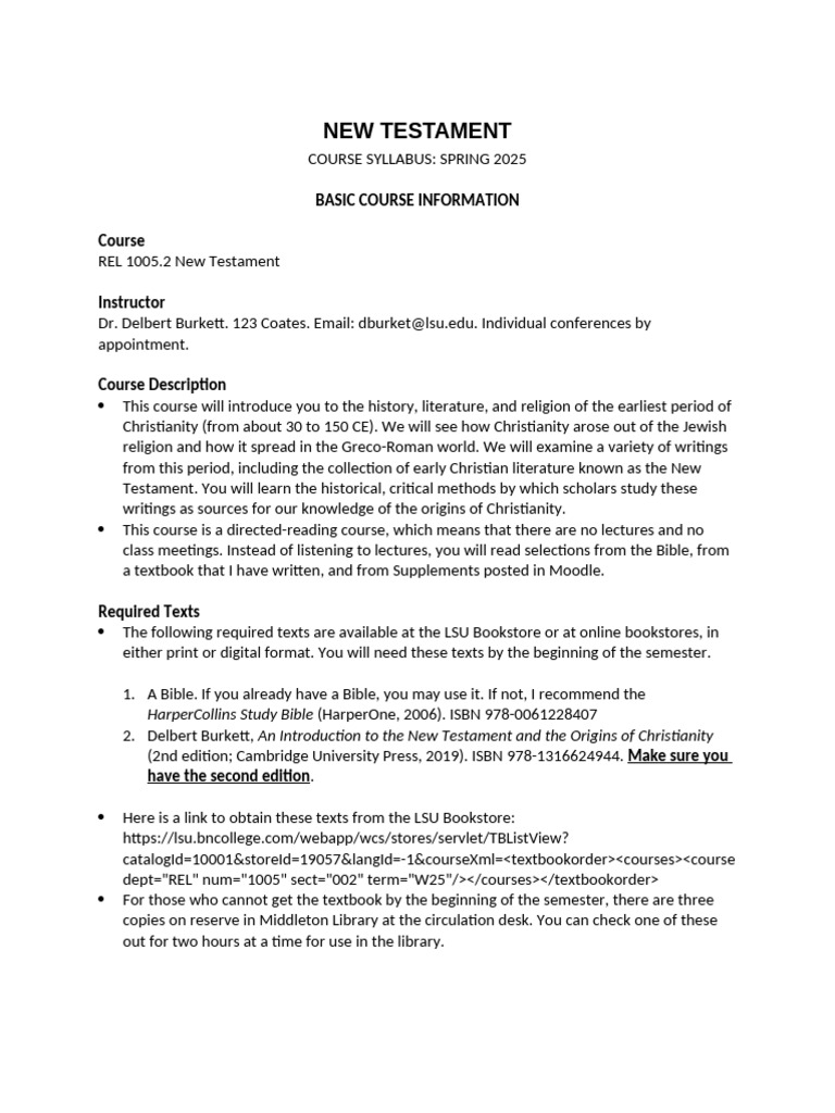 New Testament Syllabus 2025 Spring | PDF | Acts Of The Apostles ...