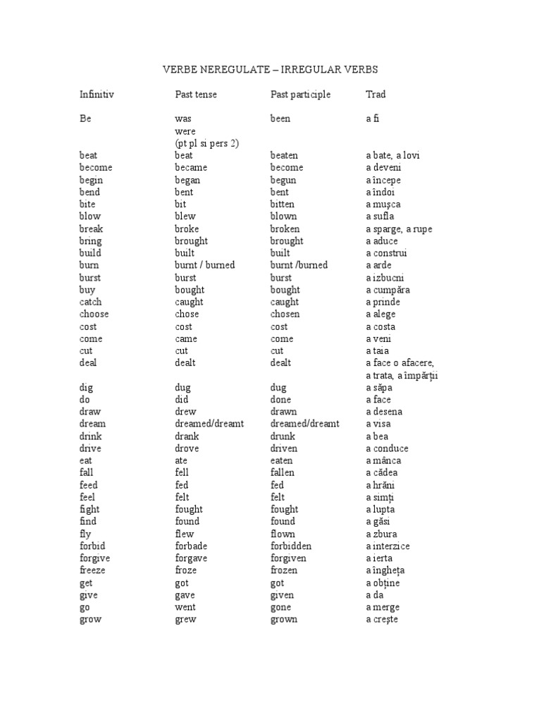 Verbe Neregulate | PDF