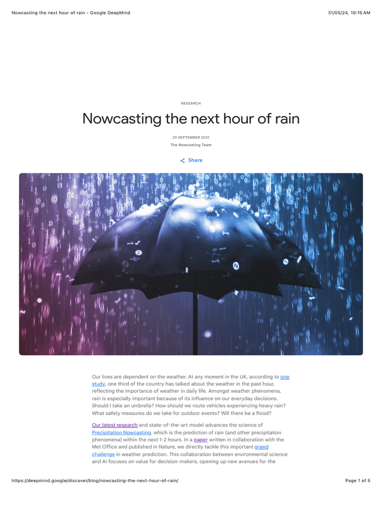Nowcasting the next hour of rain - Google DeepMind | PDF | Weather ...