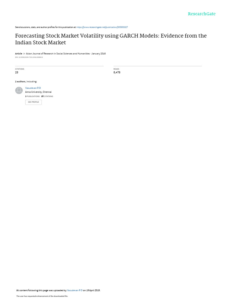 Garch Models in The Indian Stock Market | PDF | Volatility (Finance) | Financial Markets