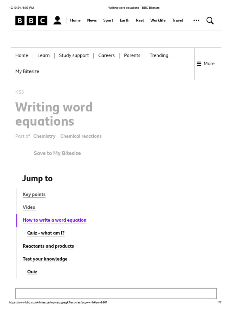 Writing Word Equations - BBC Bitesize | PDF | Oxide | Chemical Reactions