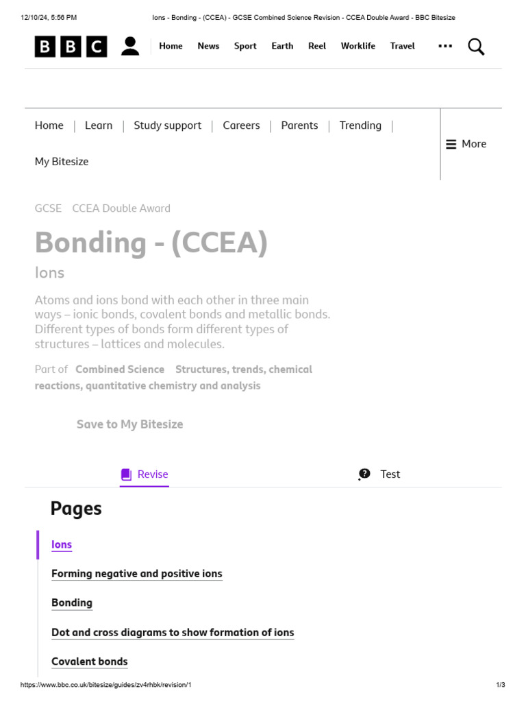 Ions - Bonding - (CCEA) - GCSE Combined Science Revision - CCEA Double ...