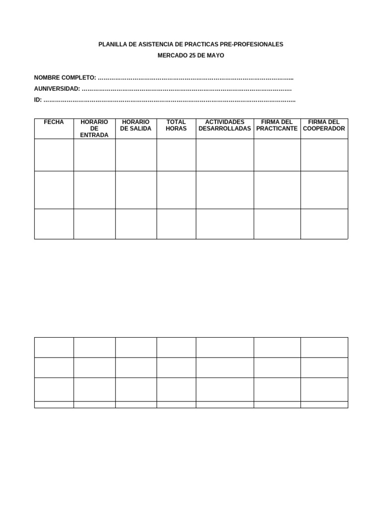 Planilla de Asistencia de Practicas Pre | PDF