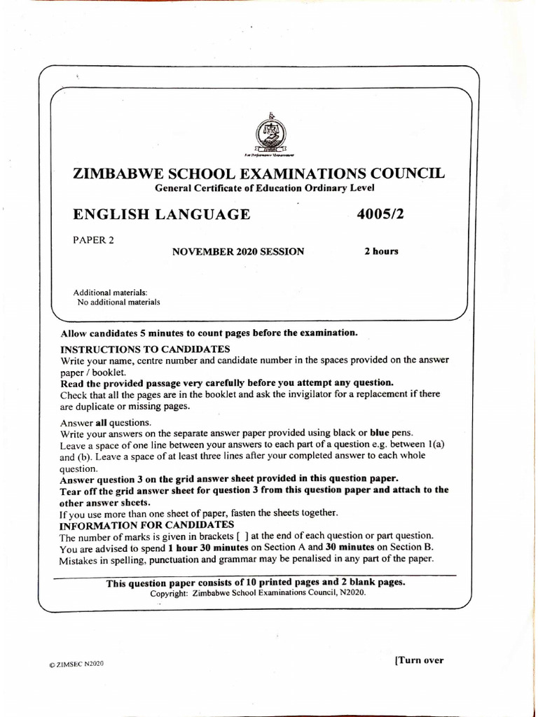 English Language Paper 2 November 2020 | PDF