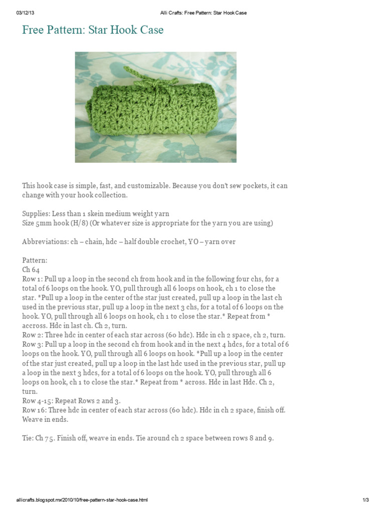 Alli Crafts_ Free Pattern_ Star Hook Case | PDF | Crochet | Artistic ...