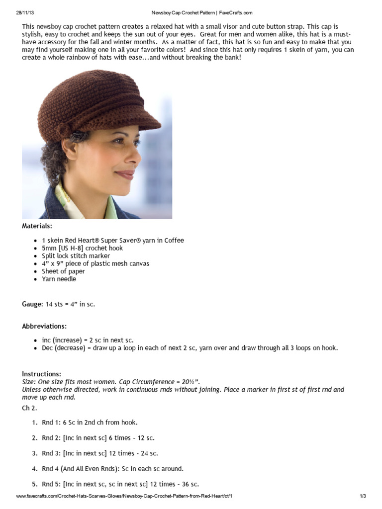Newsboy Cap Crochet Pattern _ FaveCrafts | PDF | Crochet | Yarn
