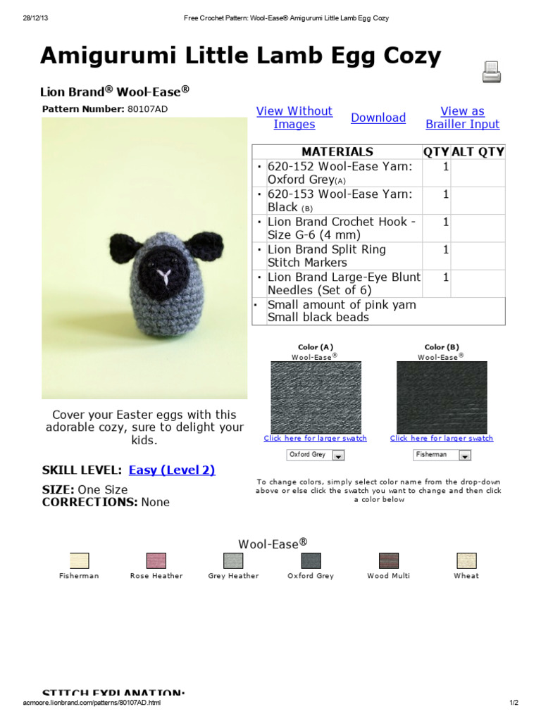 Free Crochet Pattern - Wool-Ease® Amigurumi Little Lamb Egg Cozy | PDF ...