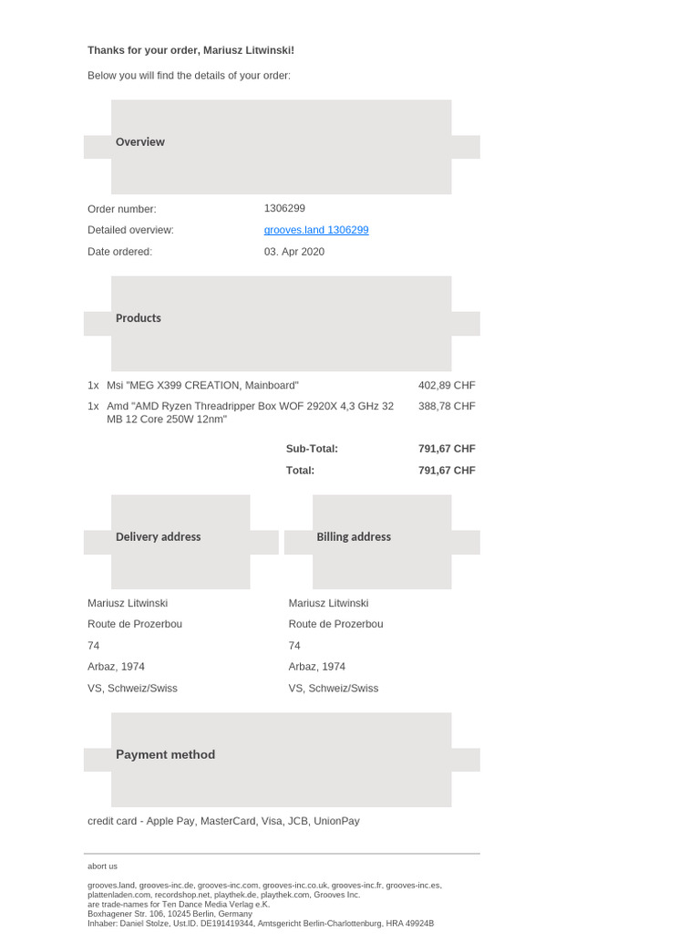 MSI MEG X399 Creatiom, AMD Threadripper 2920X Receipt | PDF