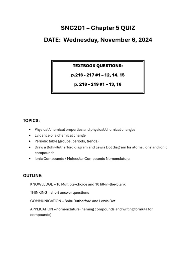 SNC2D1 Chapter 5 QUIZ Review | PDF