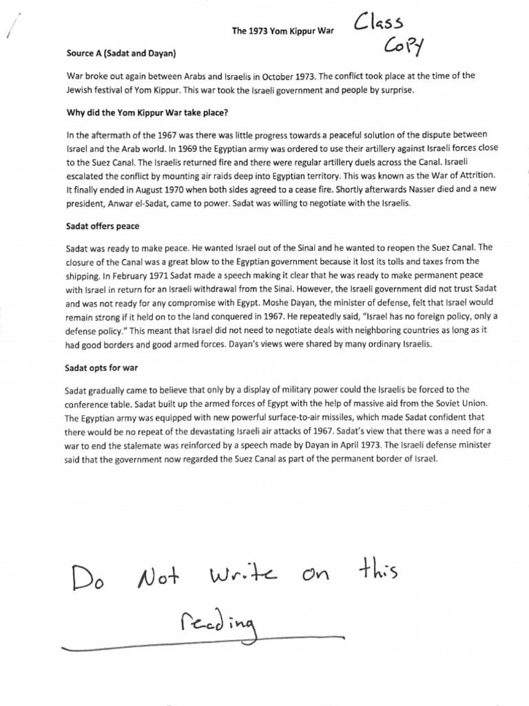 Yom Kippur War Reading Activity | PDF