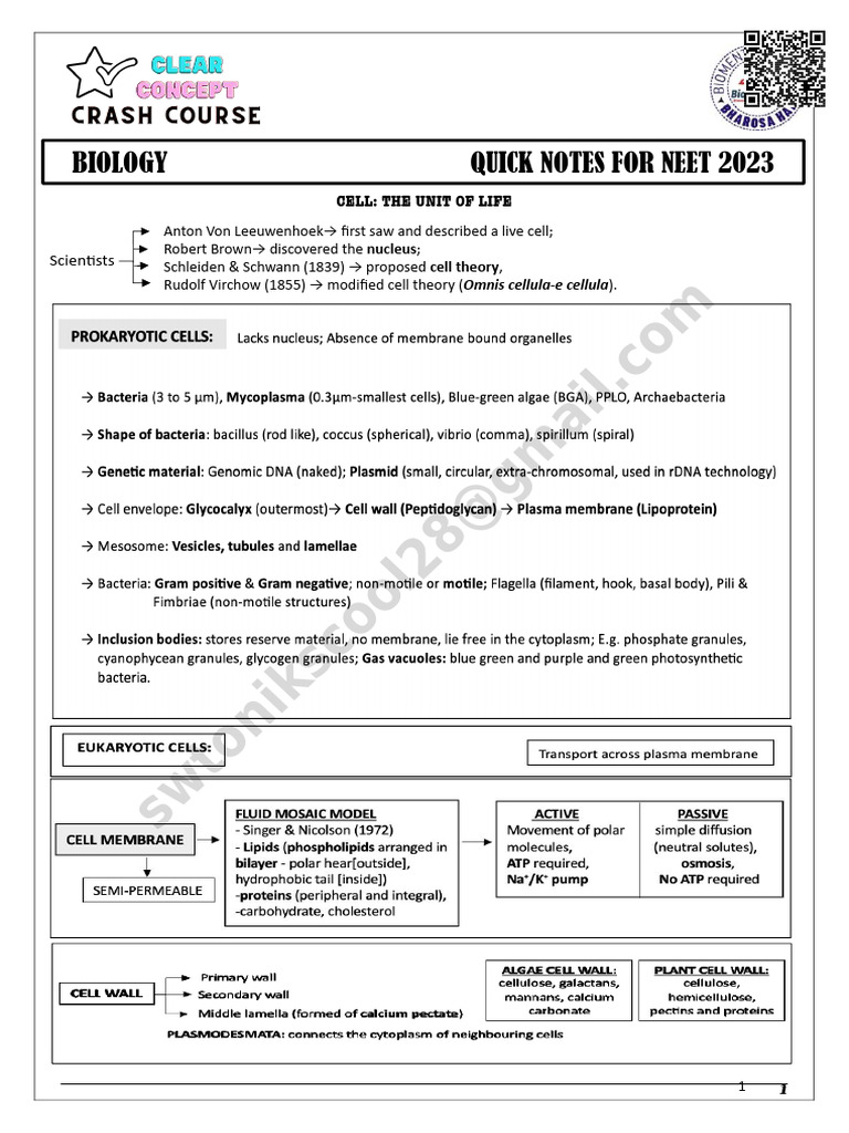 Cell The Unit of Life Crash Course Notes | PDF | Cell (Biology) | Cell ...