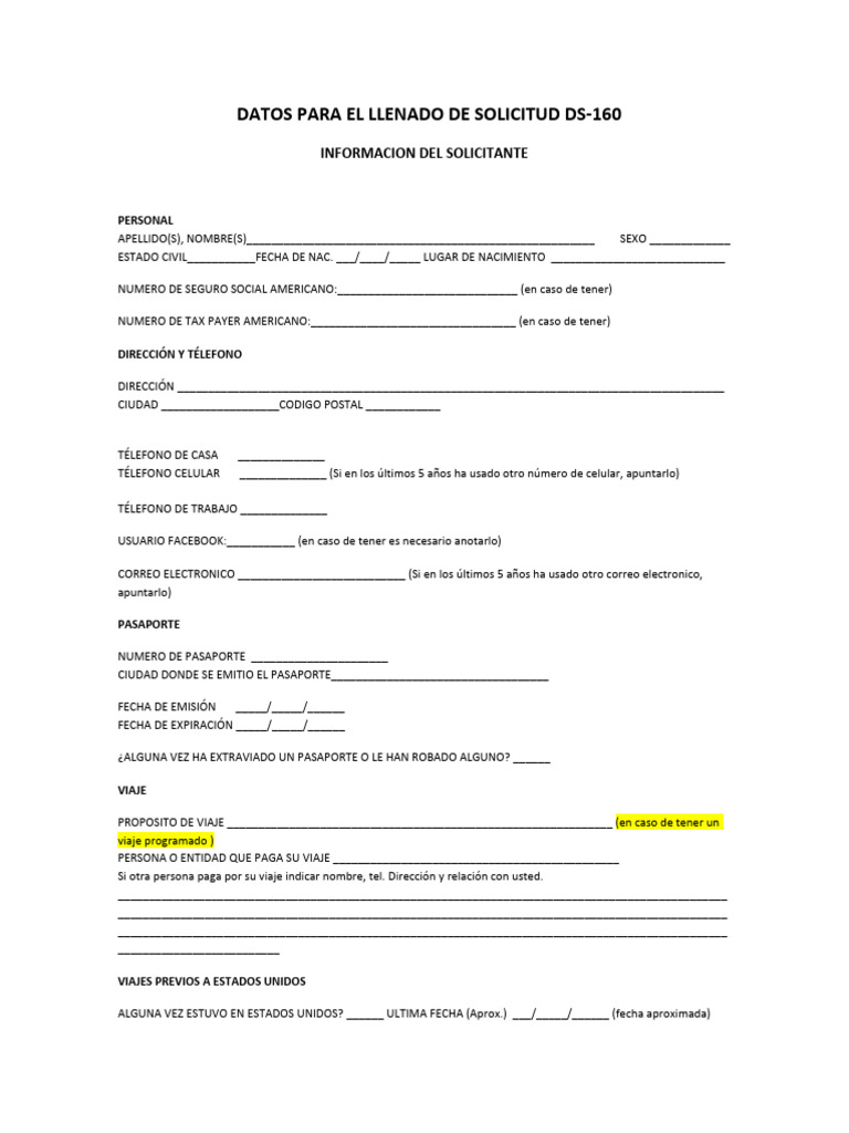 Instrucciones para Solicitud DS-160 | PDF | Visa de viaje | Gobierno y ...