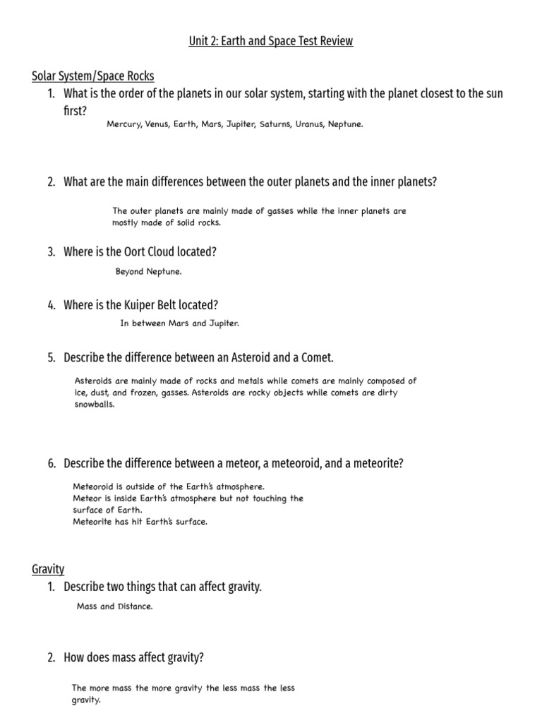 Unit 2 Test Review 24-25 | PDF | Solar System | Volcano