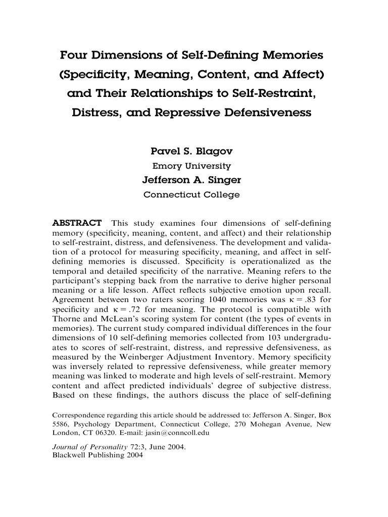 J 0022-3506 2004 00270 X | PDF | Affect (Psychology) | Memory