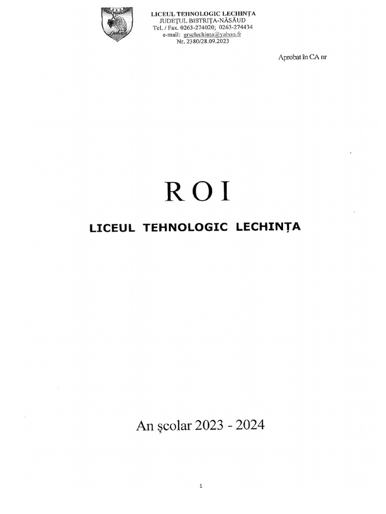 ROI Liceul Tehnologic Lechinta | PDF
