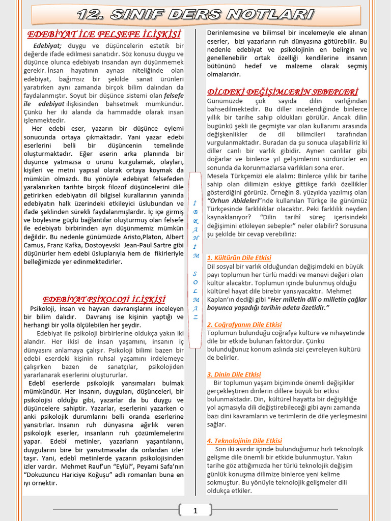 12.SINIF DERS NOTLARI (MÜFREDAT UYUMLU) PDF | PDF