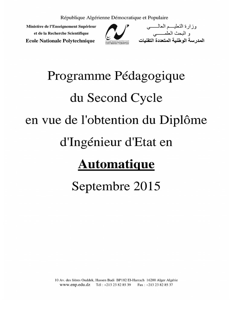 Programme Ingenieur Automatique 2015 | PDF