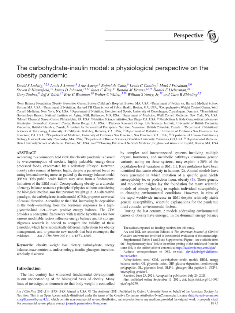 The Carbohydrate-Insulin Model A Physiological Per | PDF | Dieting ...