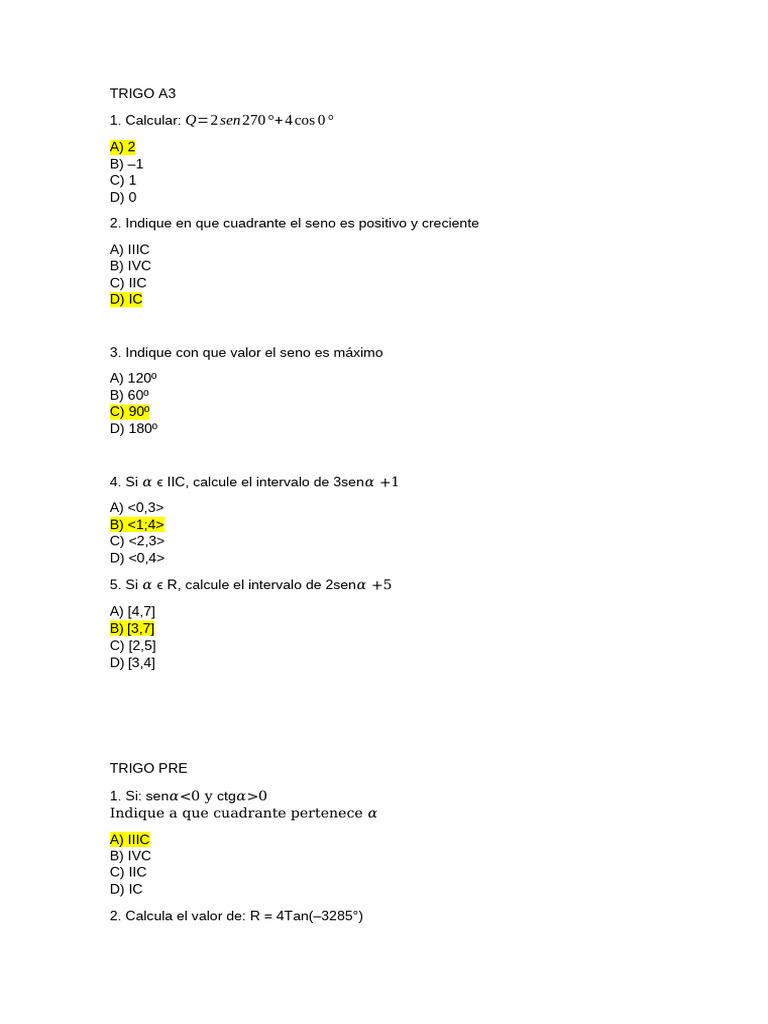 Simulacro Thomson Napa Trigo | PDF