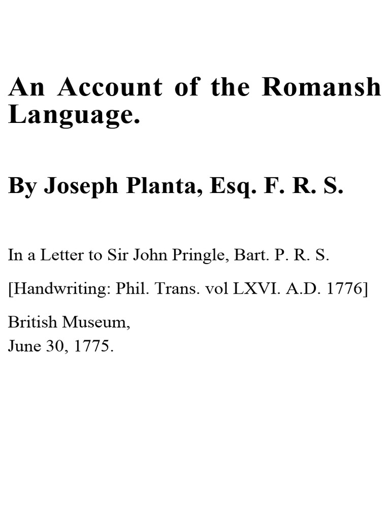 Account of The Romansh Language | PDF | Gaul | Latin