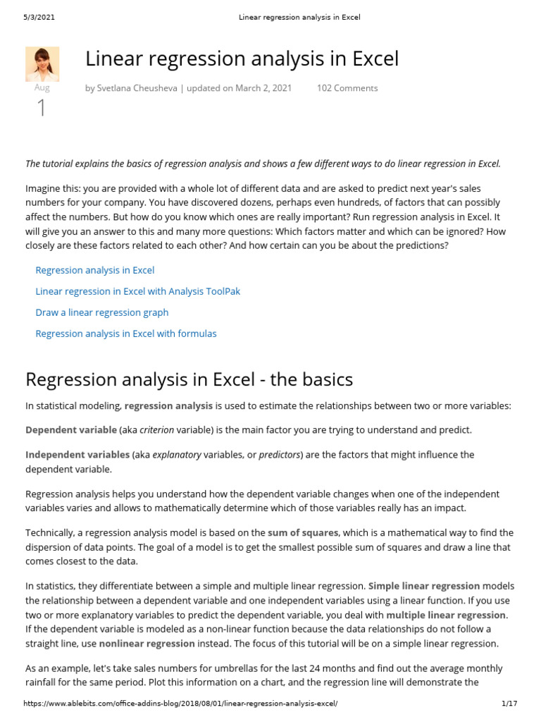 Linear Regression Analysis in Excel | PDF | Coefficient Of Determination | Regression Analysis