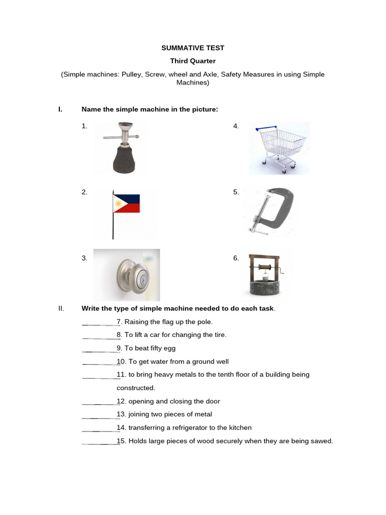 30 SUMMATIVE TEST Simple Machines | PDF | Machines | Lever