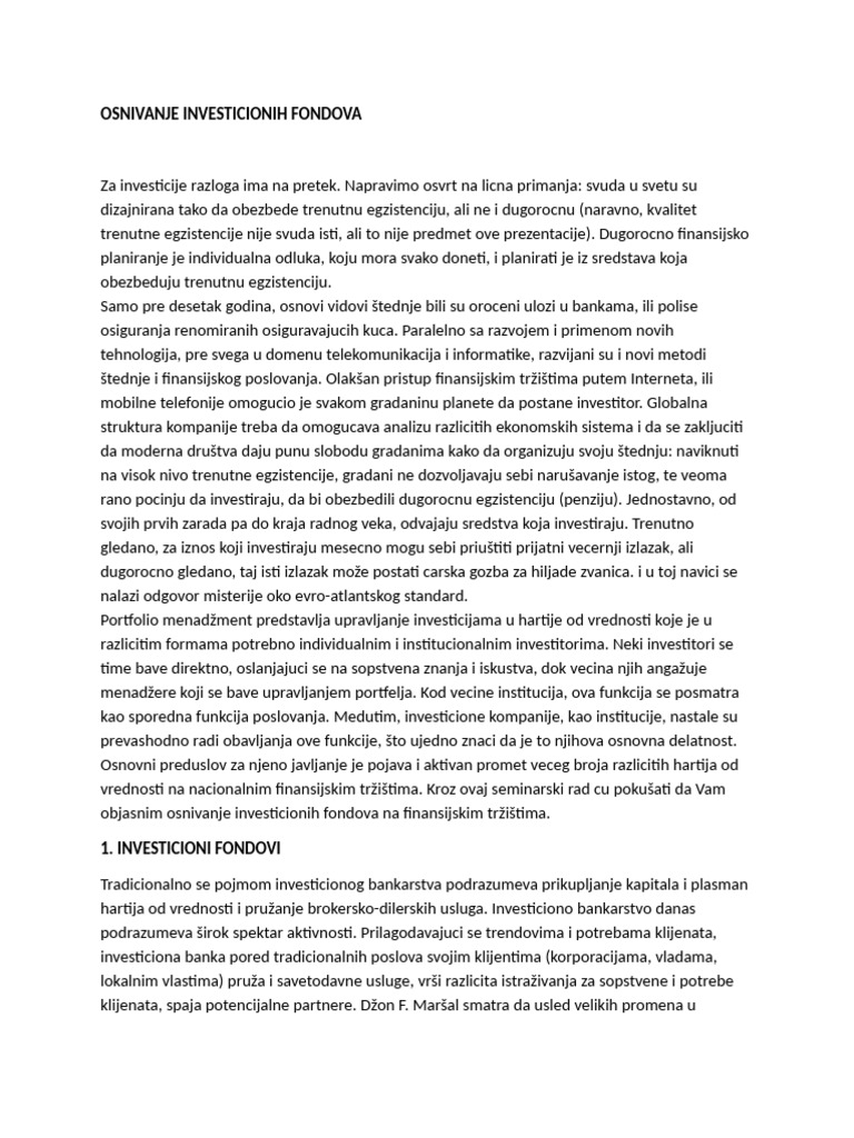 Osnivanje Investicionih Fondova | PDF