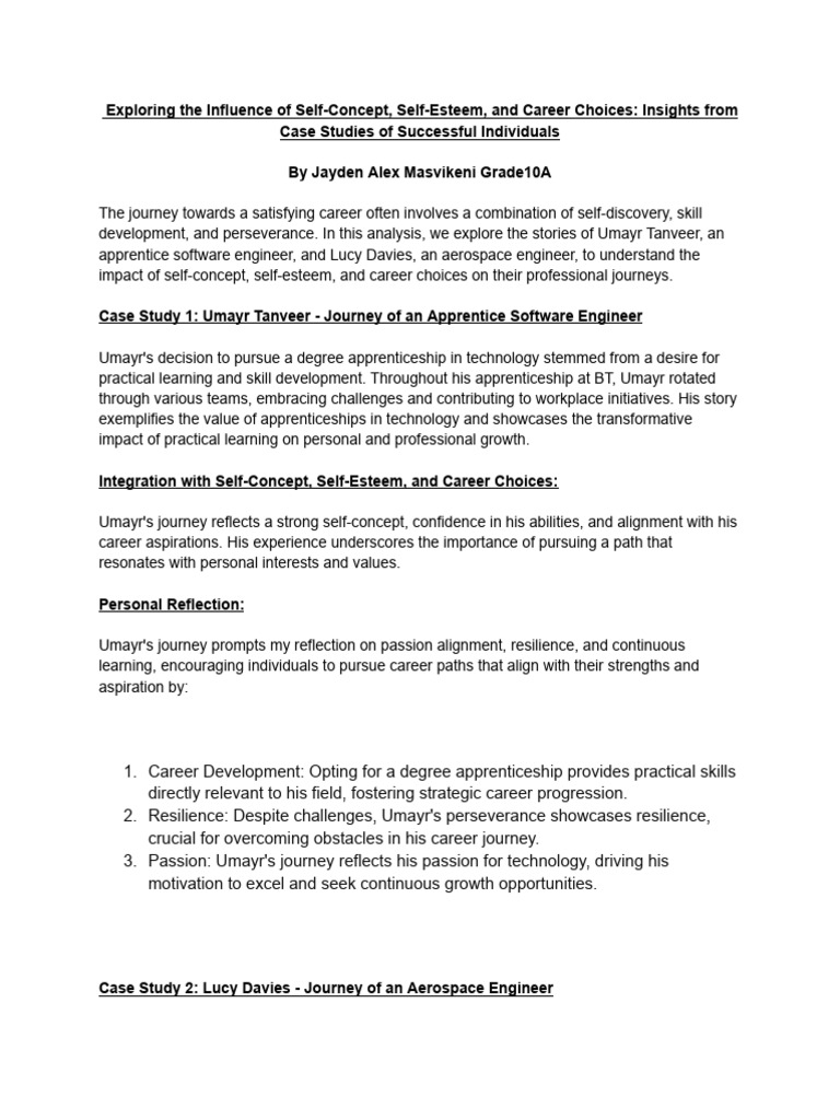 Exploring The Influence of Self-Concept, Self-Esteem, and Career Choices: Insights From Case ...