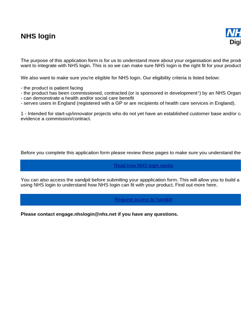 NHS Login Application Guidelines | PDF | National Health Service ...